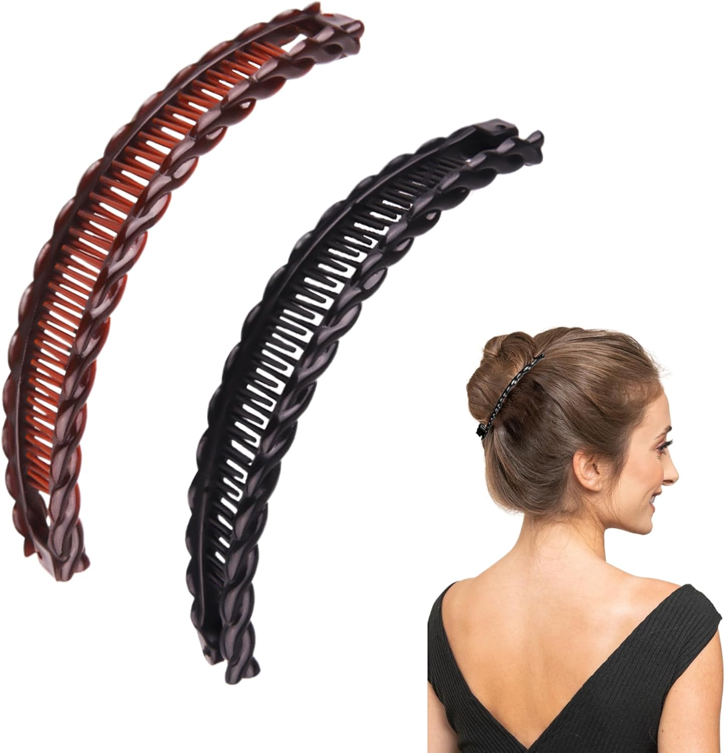 2Pcs Ponytail Banana Hair Clip Black Brown Banana Clips for Hair Women ...