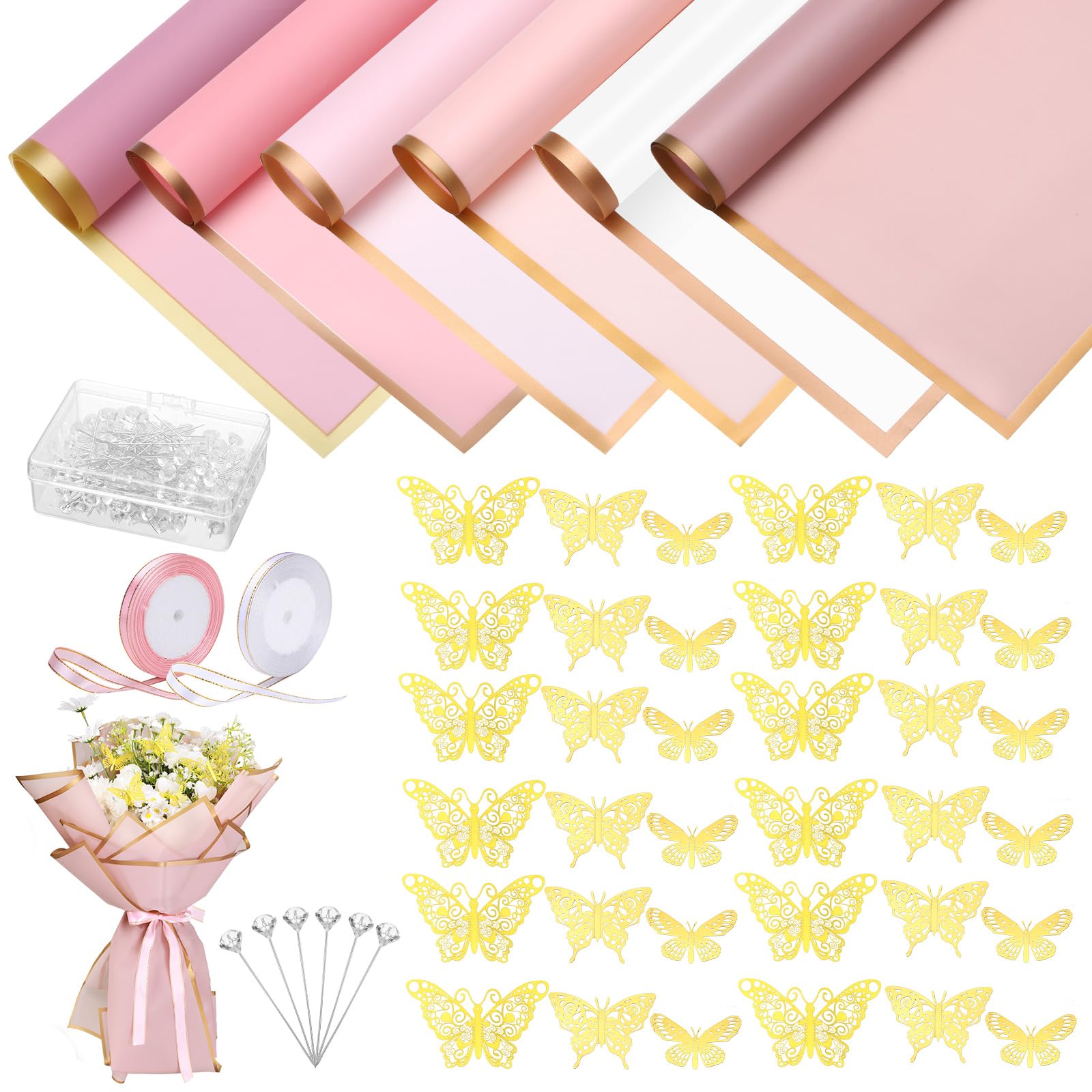 Amazon.com: 118Pcs Flower Bouquet Wrapping Paper Kits, 30 Sheets 6 ...