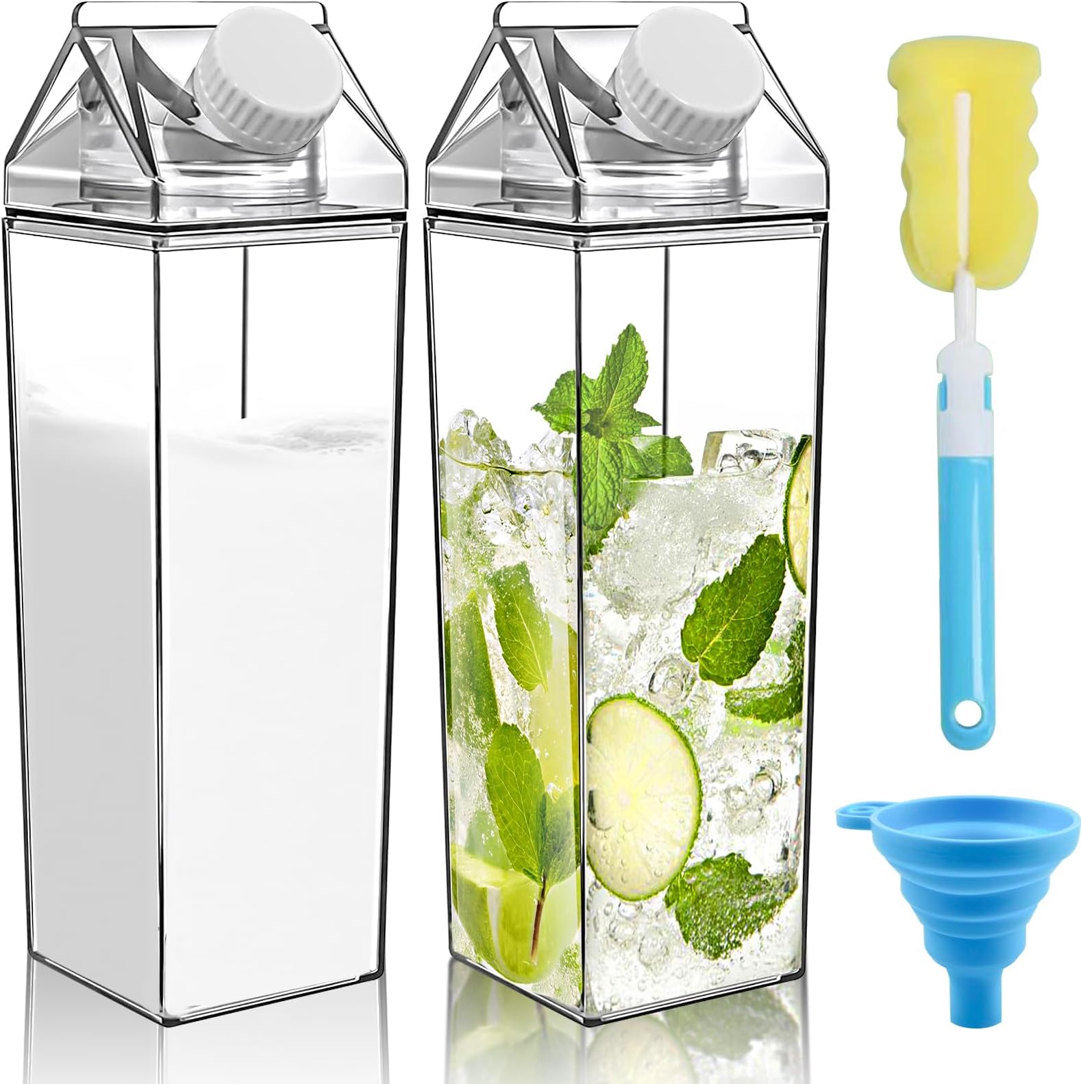 Jodsen Milk Carton Water Bottle,2 Pack Clear Square Juice Refill Water ...