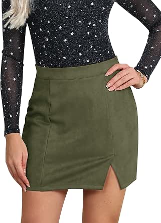 Amazon.com: Ezcosplay Women Faux Suede Sexy Mini Skirt with Slit High ...