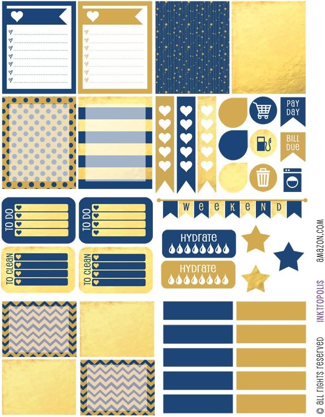 Amazon.com: Monthly Planner Stickers Blue and Gold Tone Sampler ...