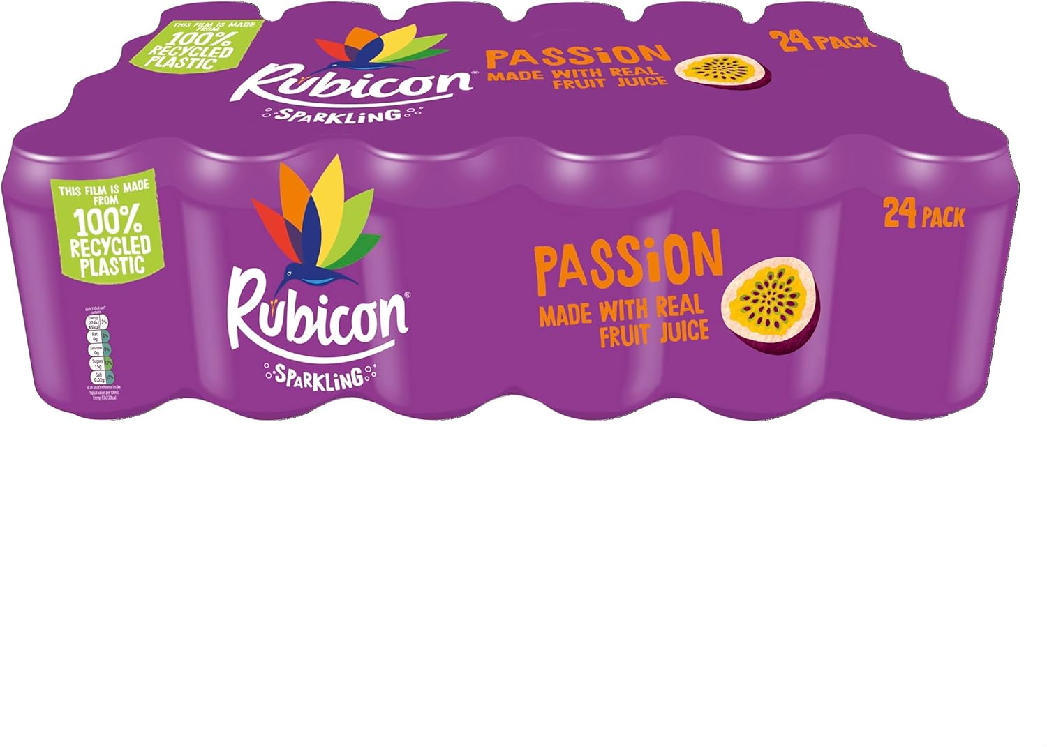 Rubicon 24 Pack Sparkling Passion Flavoured Fizzy Drink with Real Fruit ...