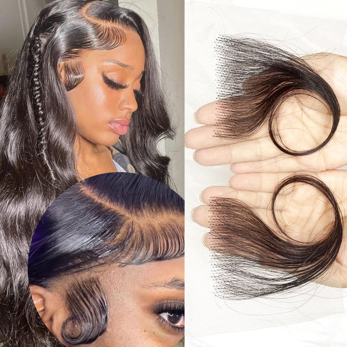 Amazon.com : KEVVTY Lace Edges Baby Hair 2pcs Human Hair Edges For ...