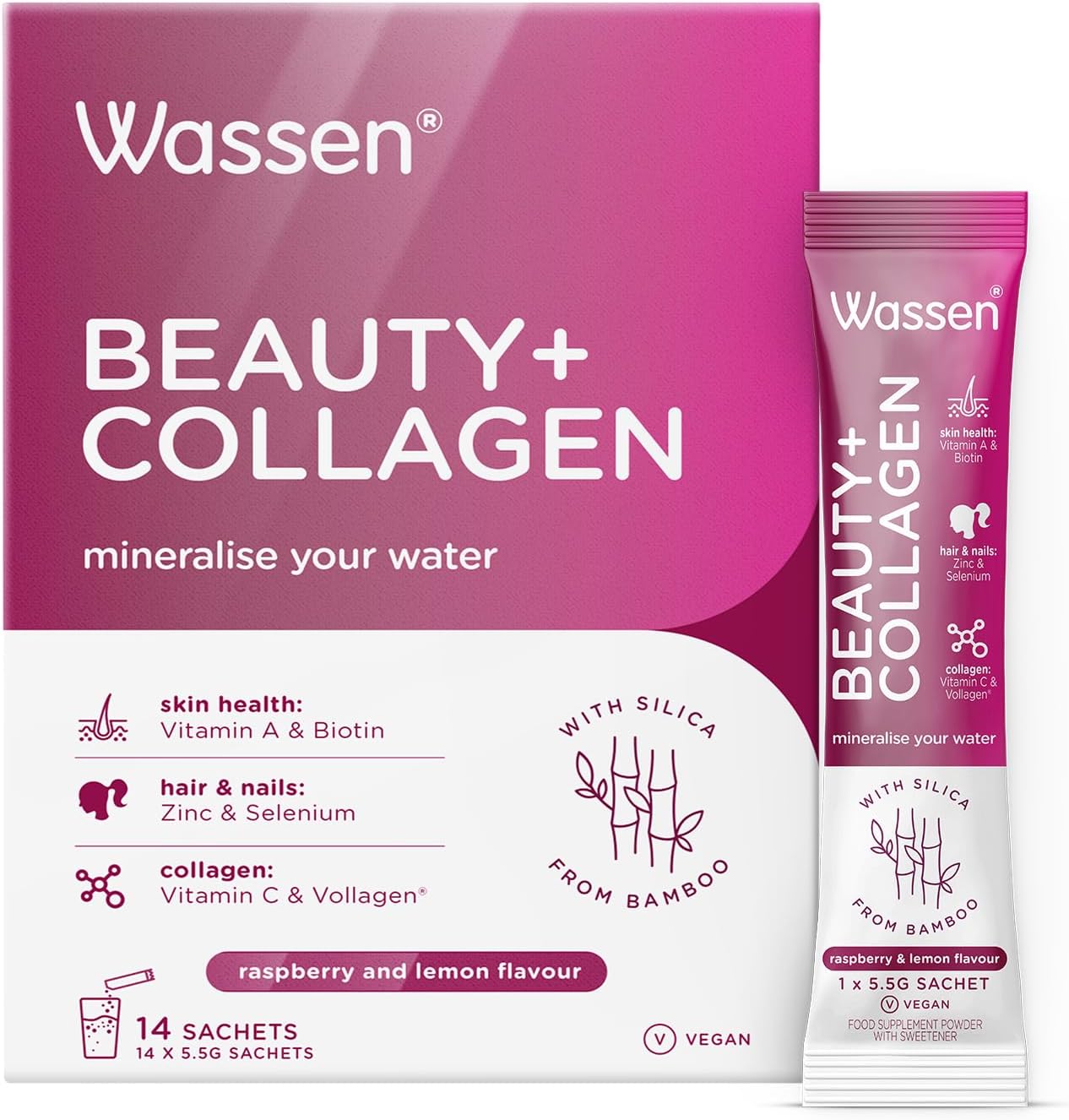 Wassen Beauty and Collagen | 14 Raspberry & Lemon Flavoured Collagen ...