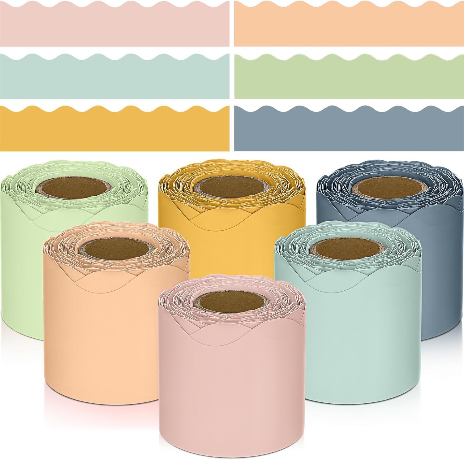 Amazon.com: 6 Rolls Boho Bulletin Board Borders - Colorful Scalloped ...