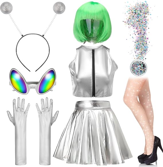Amazon.com: Toulite 8 Pcs Halloween Alien Costume for Women with ...