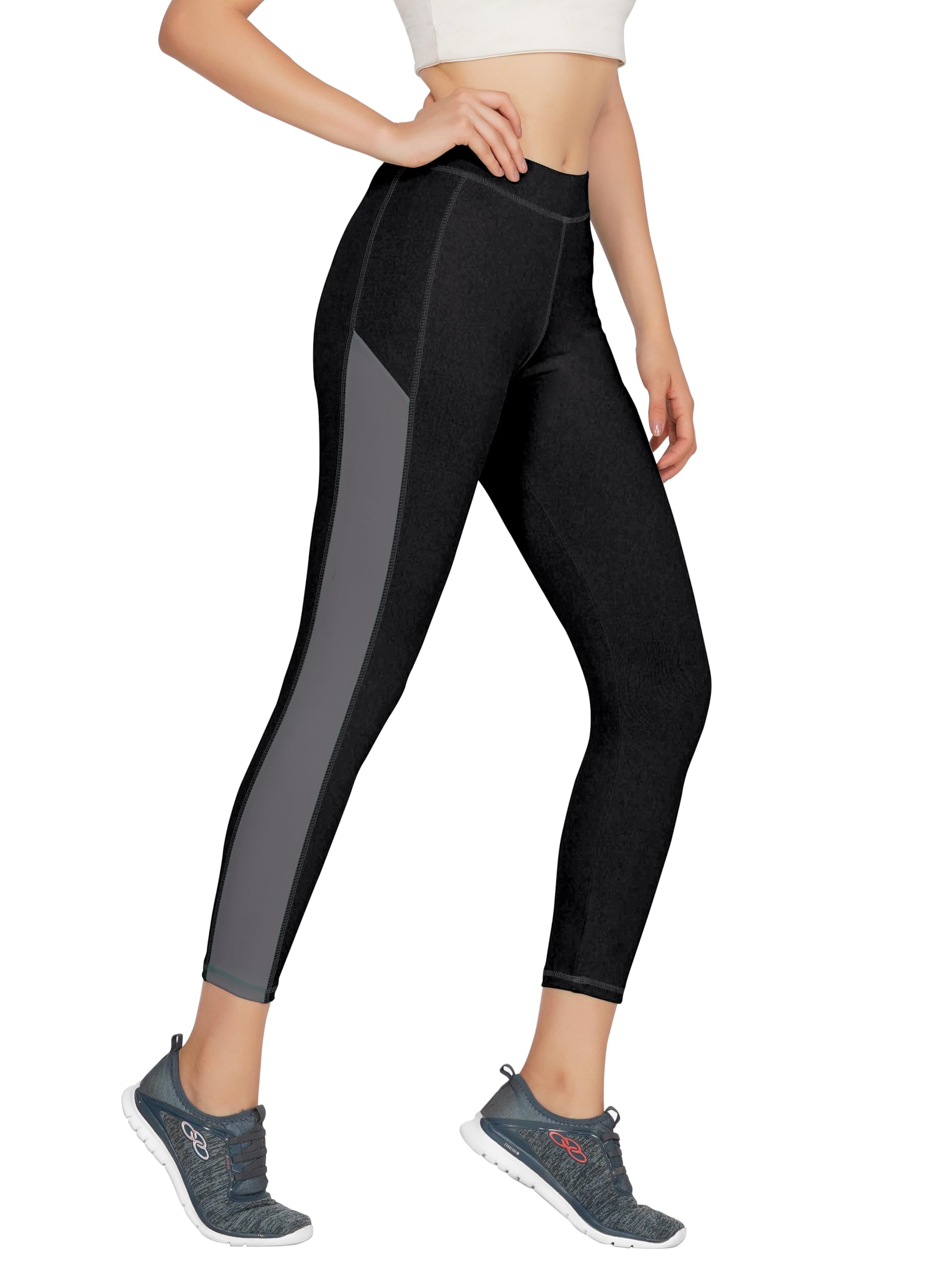 Buy Mehrang Women Slim Fit High Waist Gym Workout Tights with 4 Ways ...