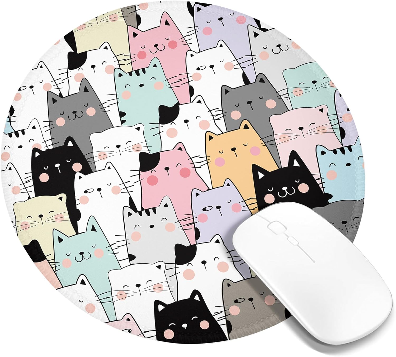 Cat Gaming Mouse Pad Cute Kitty Pets Lovers Cartoon Kitten Face Pattern ...
