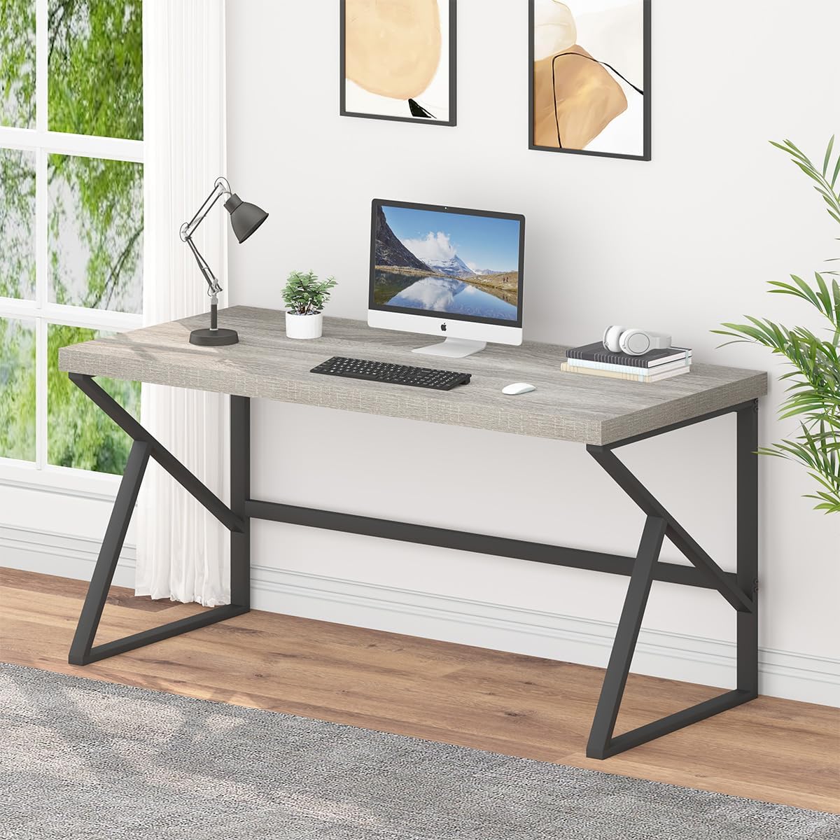 Amazon.com: HSH Gray Computer Desk, Industrial Wood and Metal Home ...