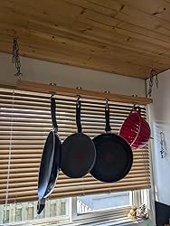 Cooks Standard 36-Inch Ceiling Mounted Wooden Pot Rack with 6 Solid ...