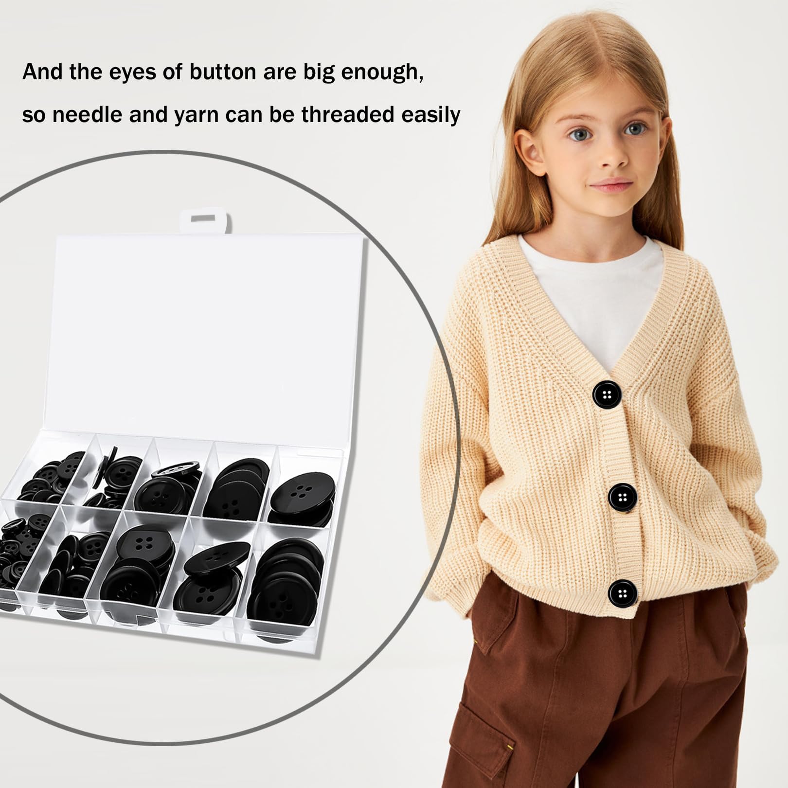 Sewing Box 100 Pcs Resin Sewing Buttons - 4 Hole Black White Craft ...