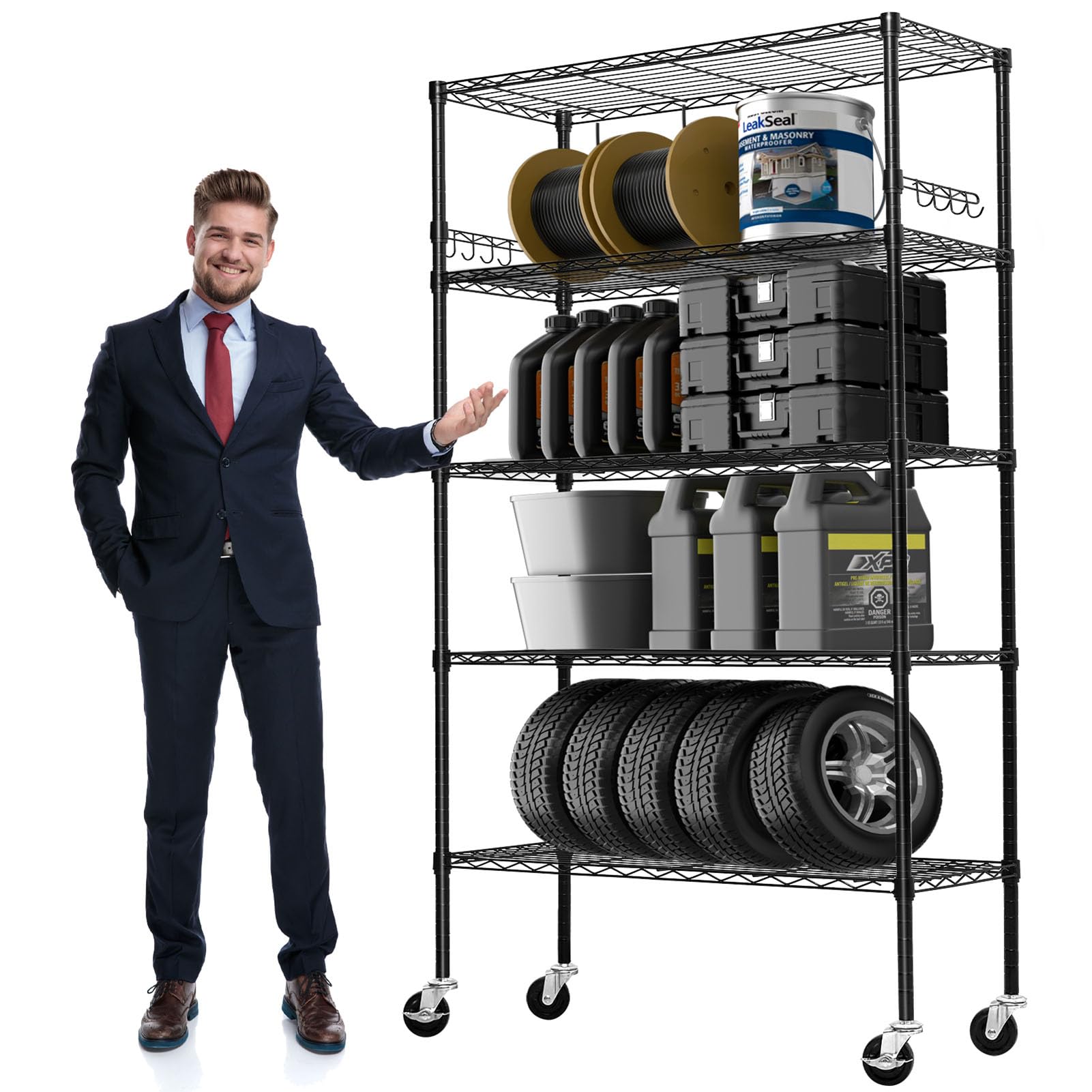 Amazon.com: Storage Shelves 75"H Wire Shelving Unit with Wheels 1750LBS ...