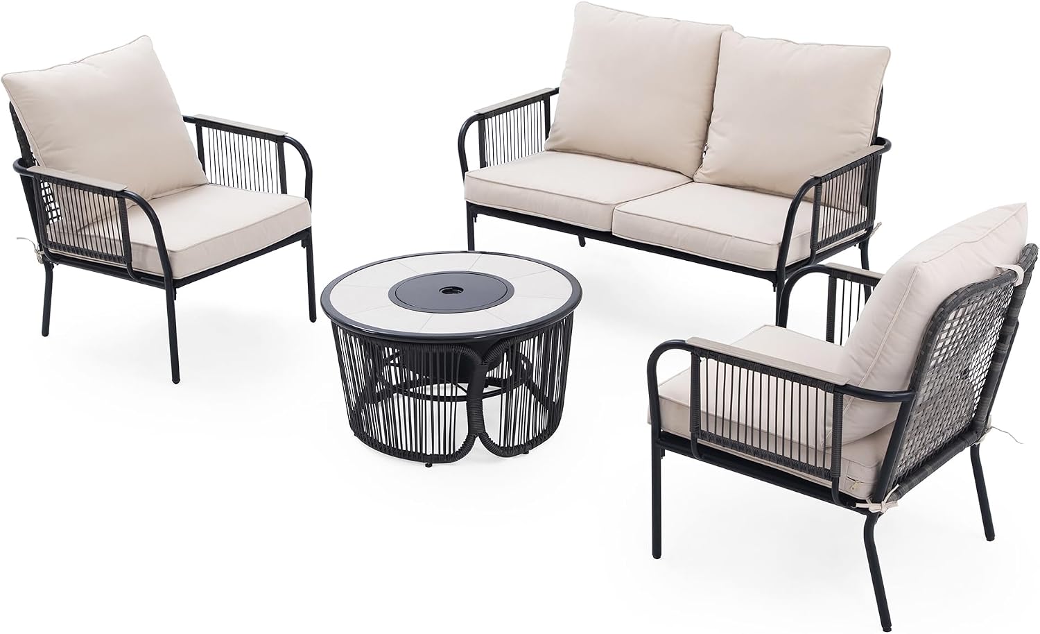 Amazon.com: LAUSAINT HOME 4-Piece Patio Furniture Set with Fire Pit ...