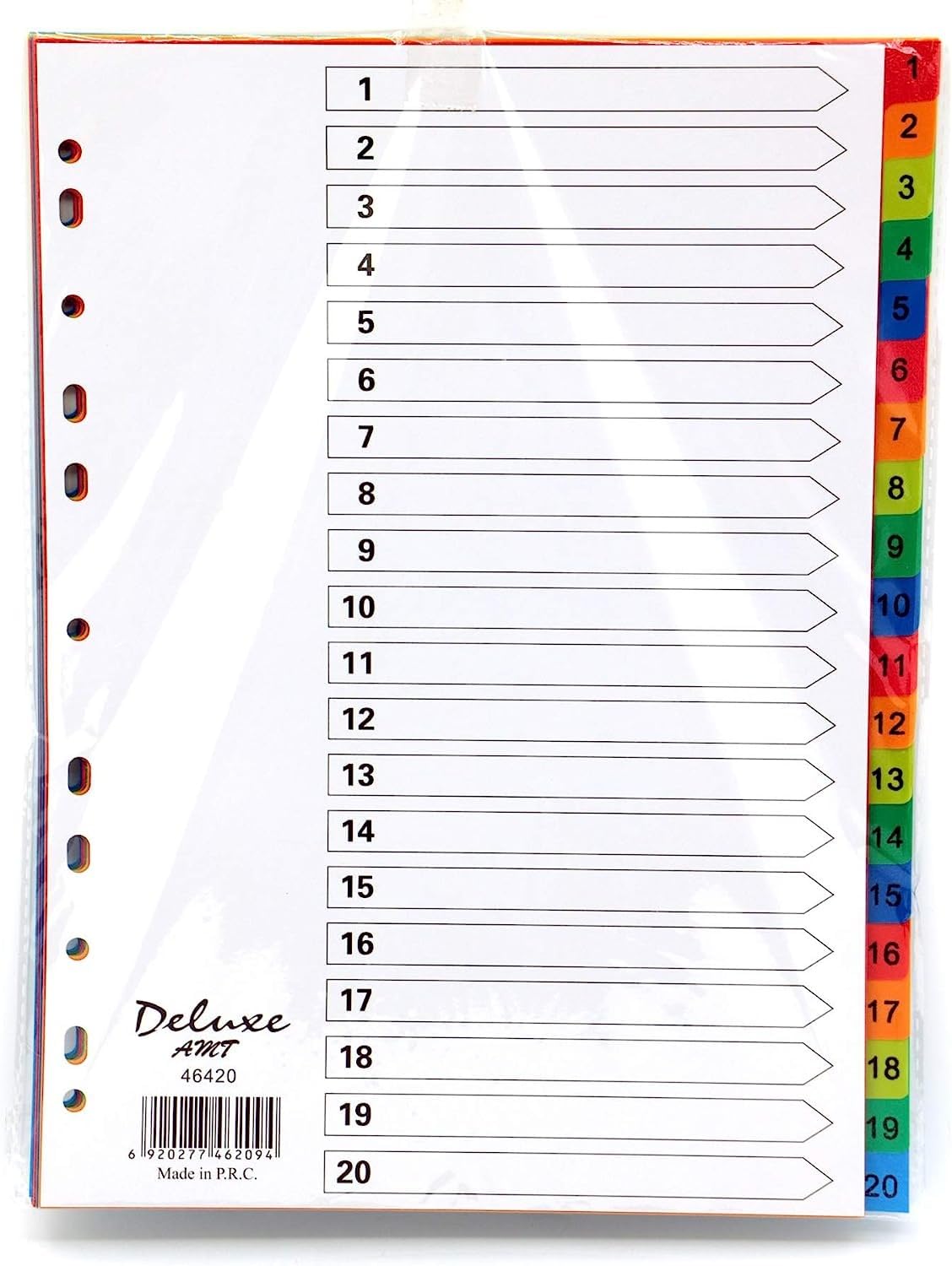 DELUXE 46420 PLASTIC DIVIDER A4 1-20 COLOR WITH NUMBER: Buy Online at ...