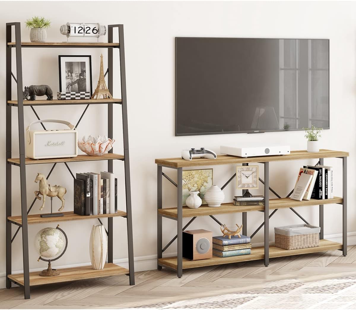 Amazon.com: BON AUGURE Rustic 3 Tier Sofa Console Table with Shelves ...