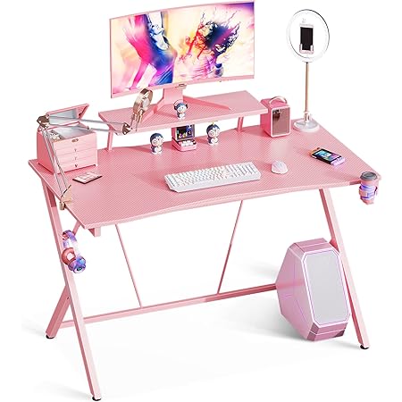 Amazon.com: MOTPK 47 inch Pink Gaming Desk Z-Shaped Sturdy Gaming Table ...