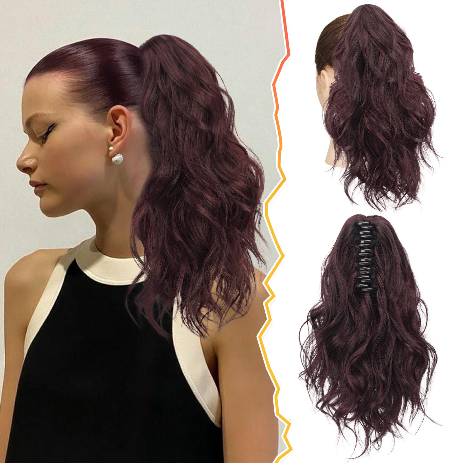 Amazon.com : BARSDAR Red Ponytail Extensions - Short Wavy Claw Clip in ...