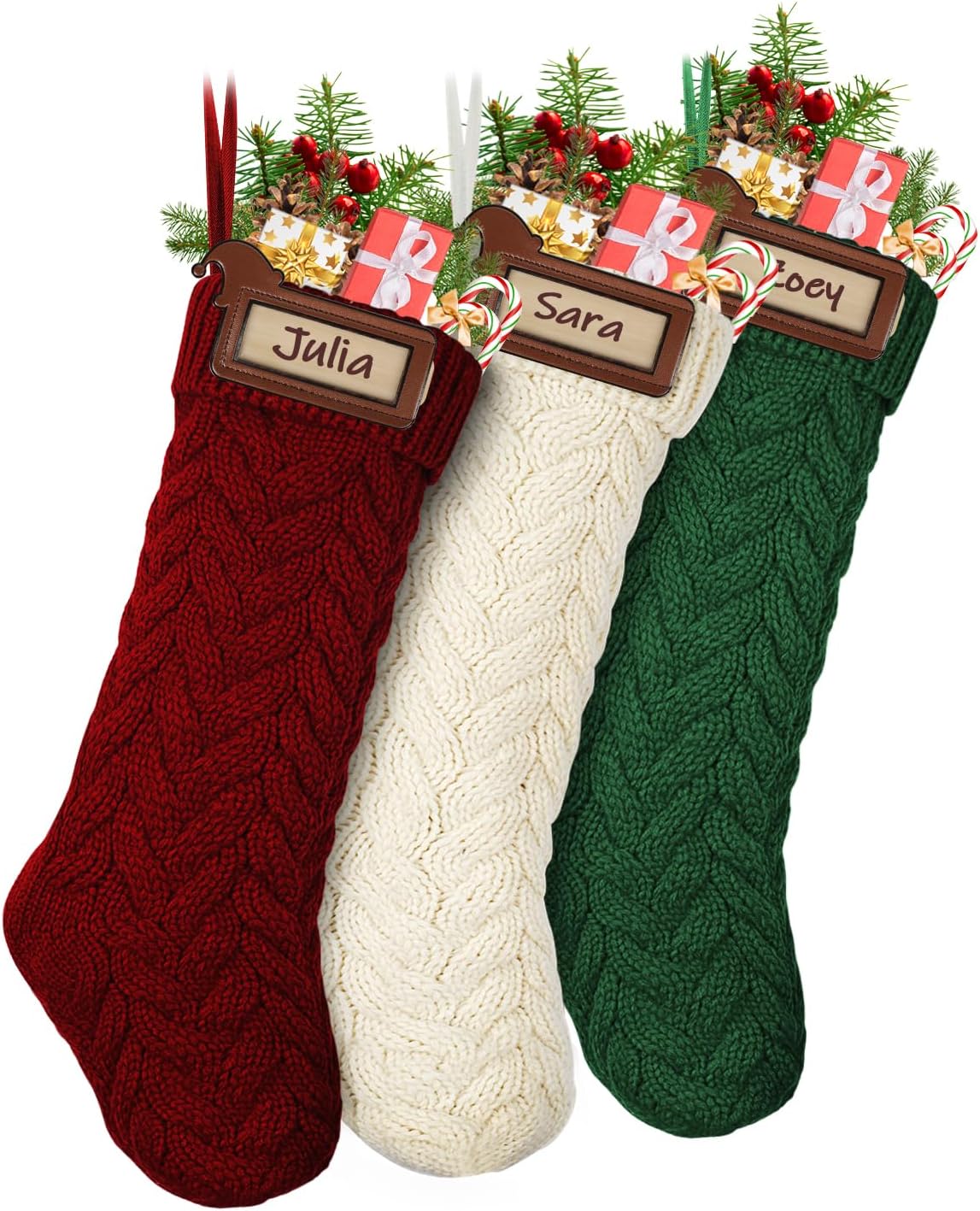 Amazon.com: LIBWYS Knit Christmas Décor Stockings with Leather Name ...