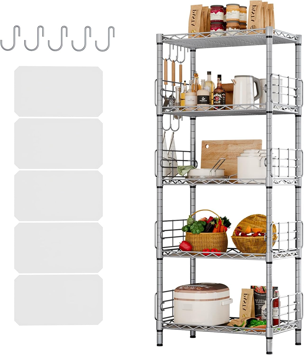 Untyo 5-Tier Storage Shelves, Height Adjustable Shelving Unit with Anti ...