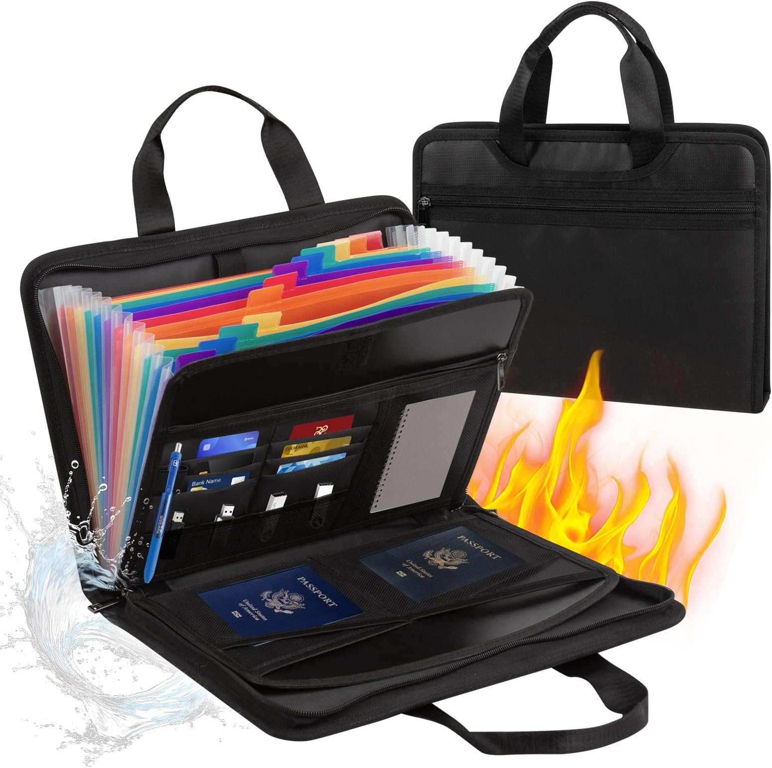 A4 Fireproof Safe Document Bag with 13 Pockets, Fire and Water ...