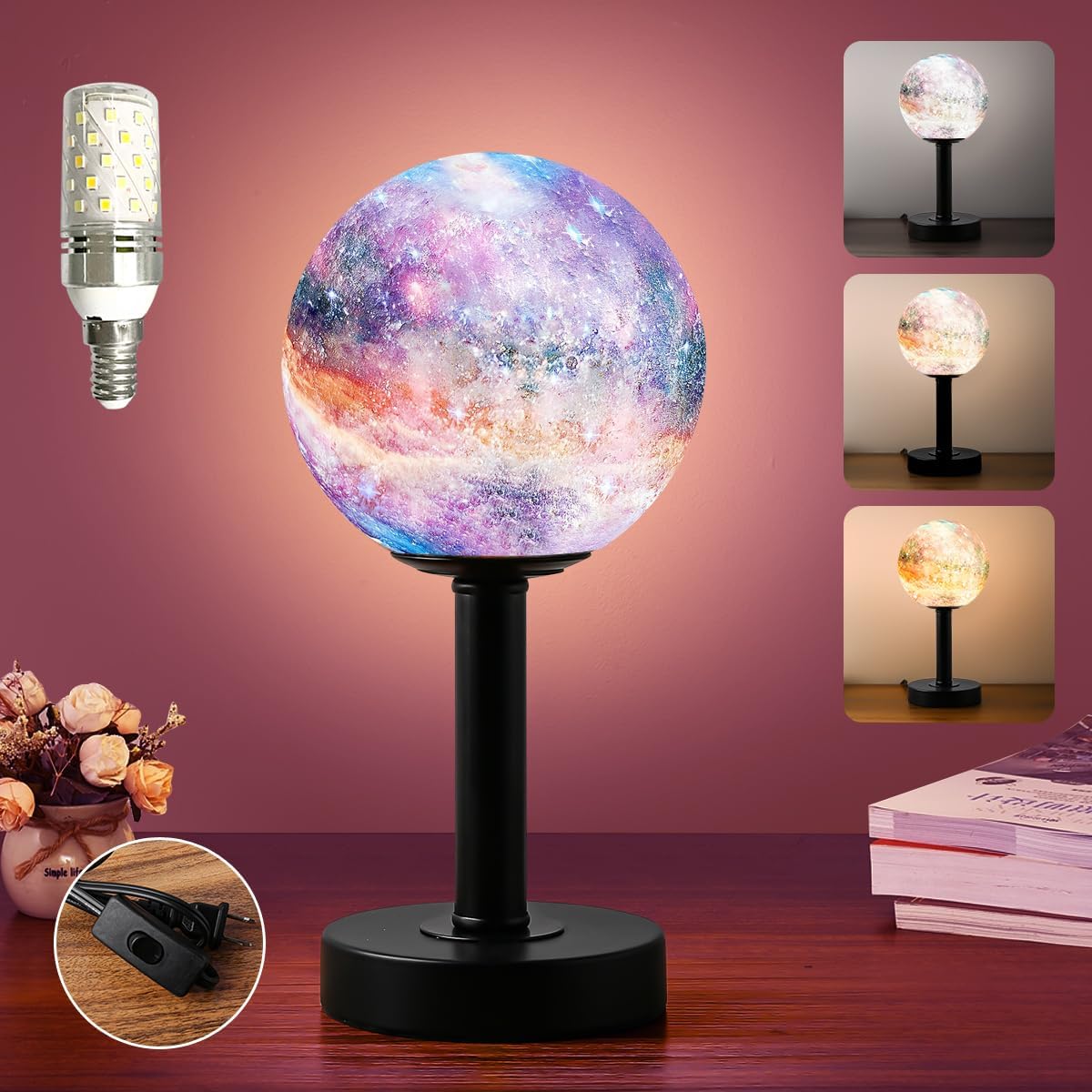 3D Colorful Moon Lamp Bedside Table Lamps for Bedroom Small Modern Desk ...