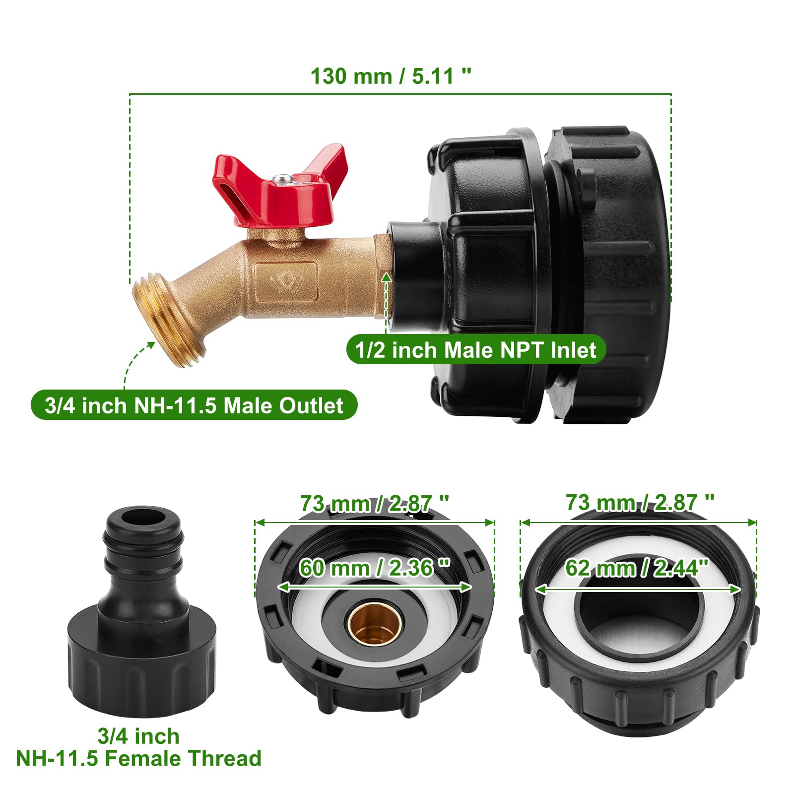 Snapklik.com : WADEO IBC Tote Adapter 2 Pack, 2.44" Fine Thread Adapter ...