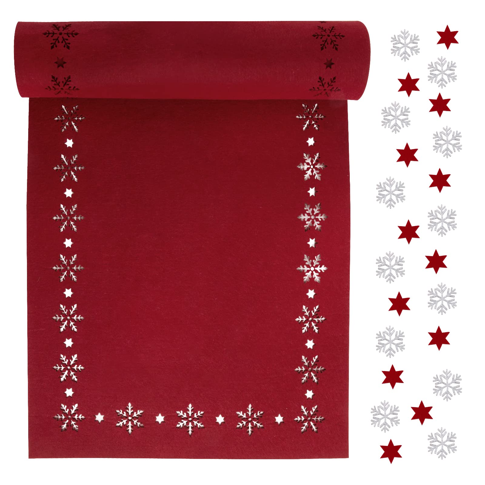 Red Felt Christmas Table Runner Snowflakes Christmas Table Runner 12X39 ...