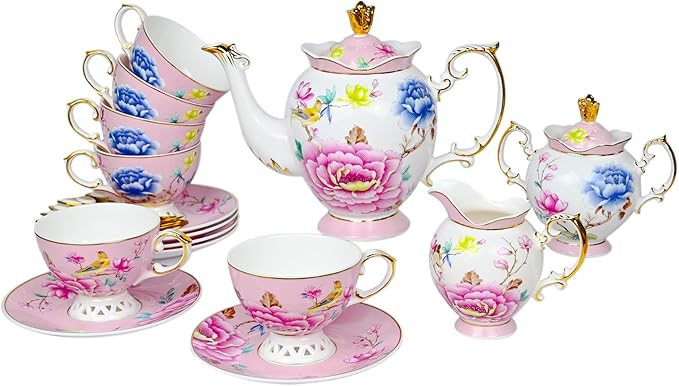 Amazon.com | ACMLIFE Tea Set for Adults- Fine China Tea Set for 6, 21 ...