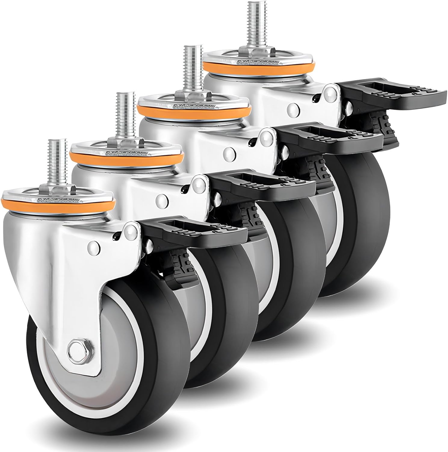 M10 M12 Threaded Stem Swivel Casters Set of 4, 3.5 3 4 5 in Heavy Duty ...