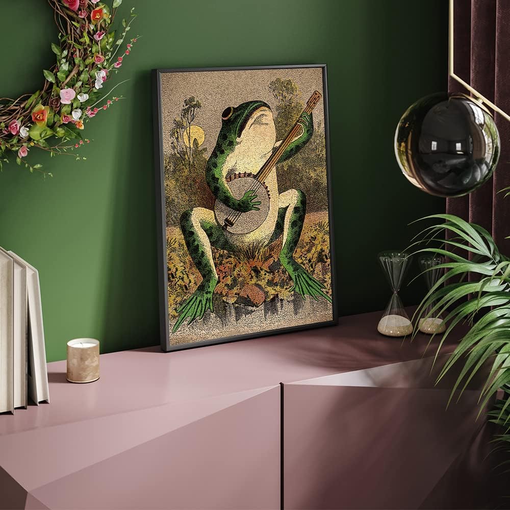 Póster vintage de rana de banjo divertido póster de pintura artística ...