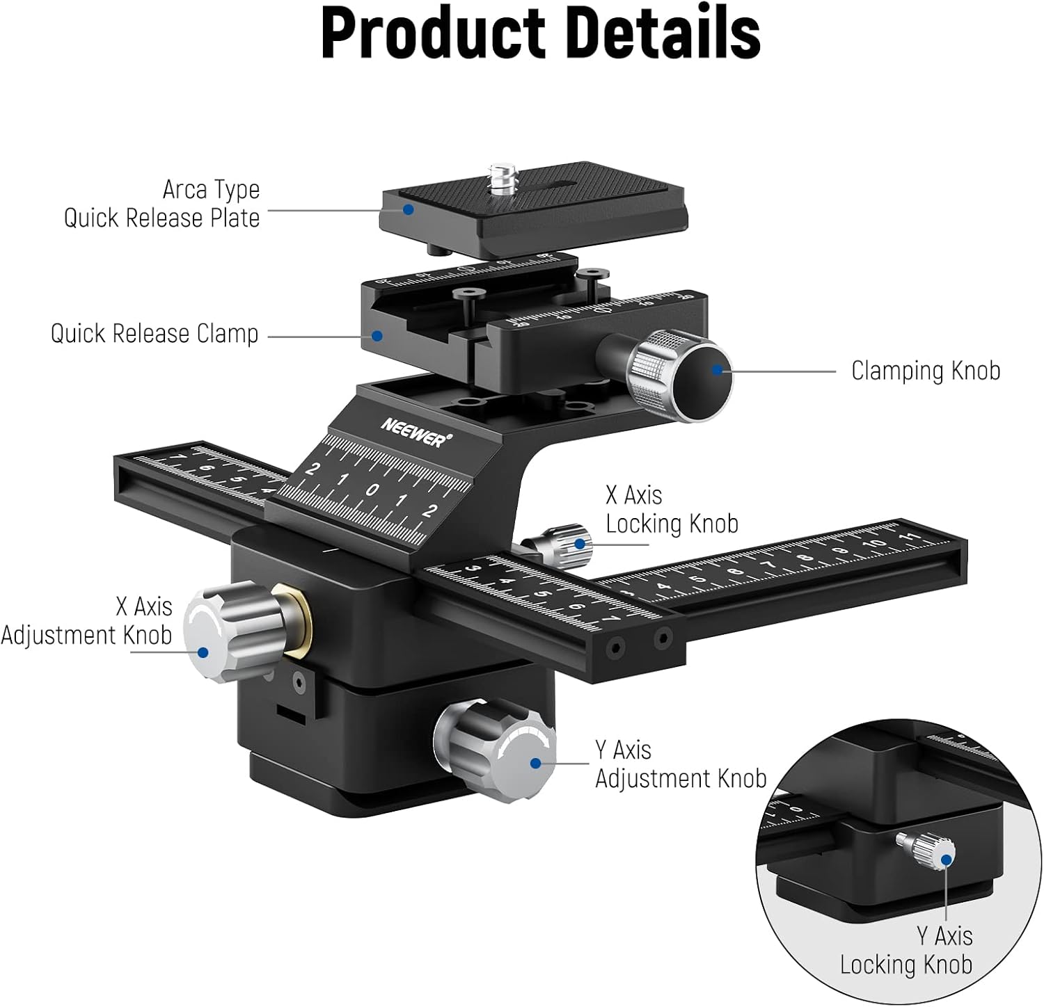 NEEWER 4-Way Macro Focusing Rail Slider with Quick Release Plate, 1/4 ...