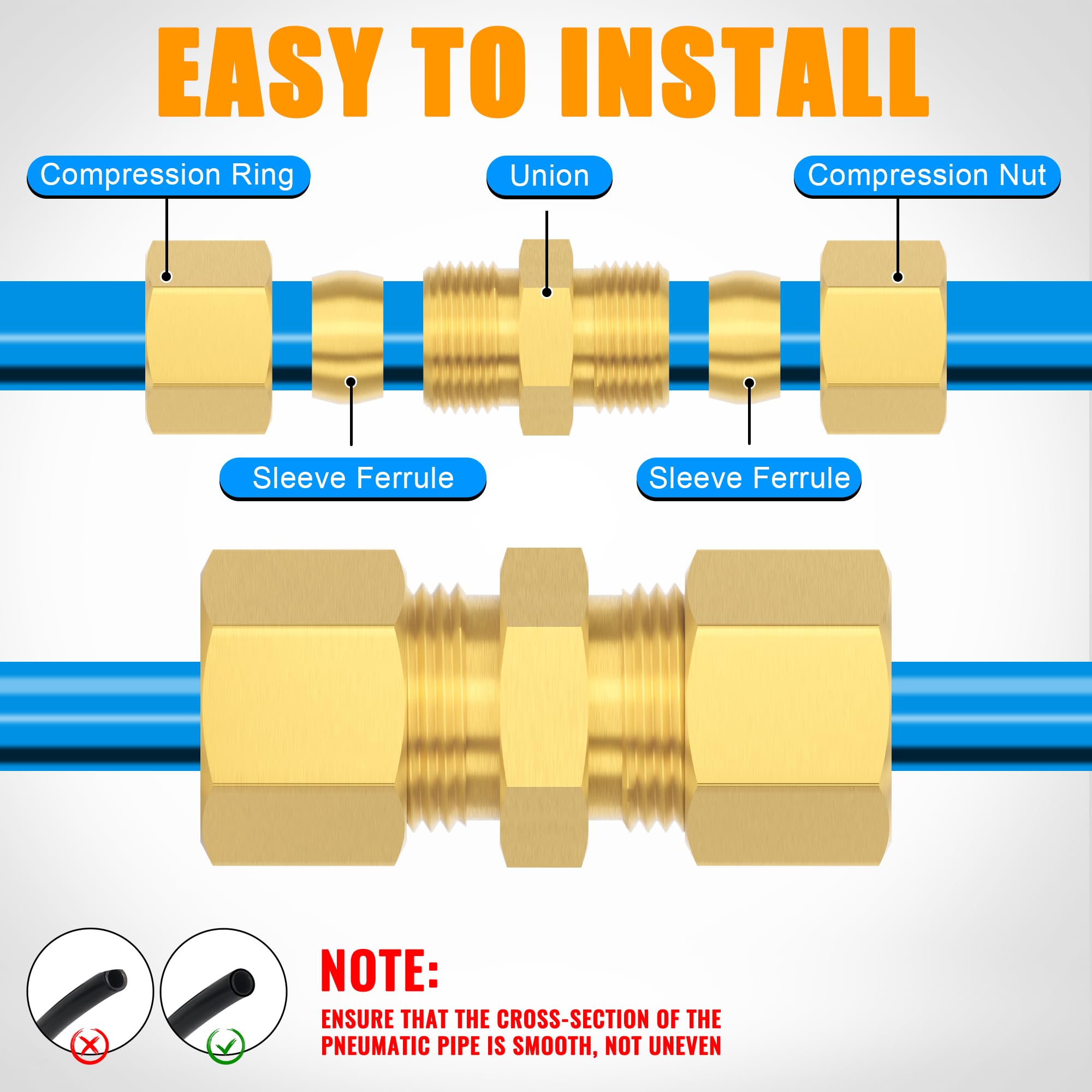 Snapklik.com : 68Pcs Brass Compression Tube Pipe Fittings,Air Nylon ...