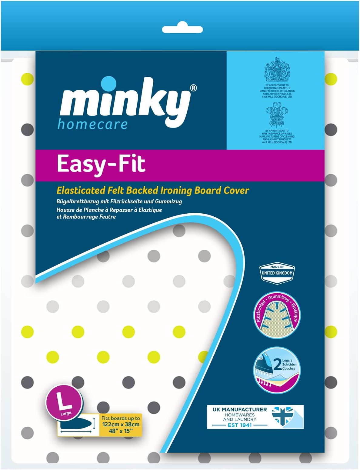 Minky Easy Fit 122 x 38 Ironing board cover + Ironing Board Clips ...