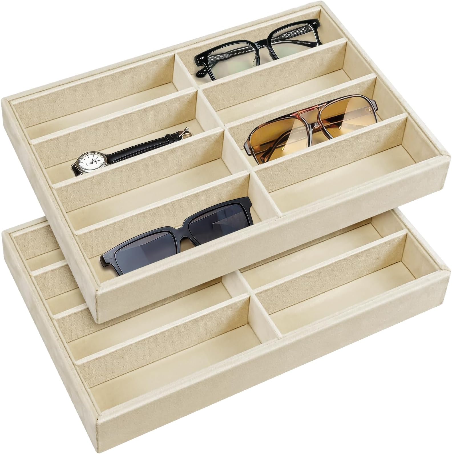 Amazon.com: Homaisson 2 PCS Sunglasses Organizer Tray,10-Grid Velvet ...