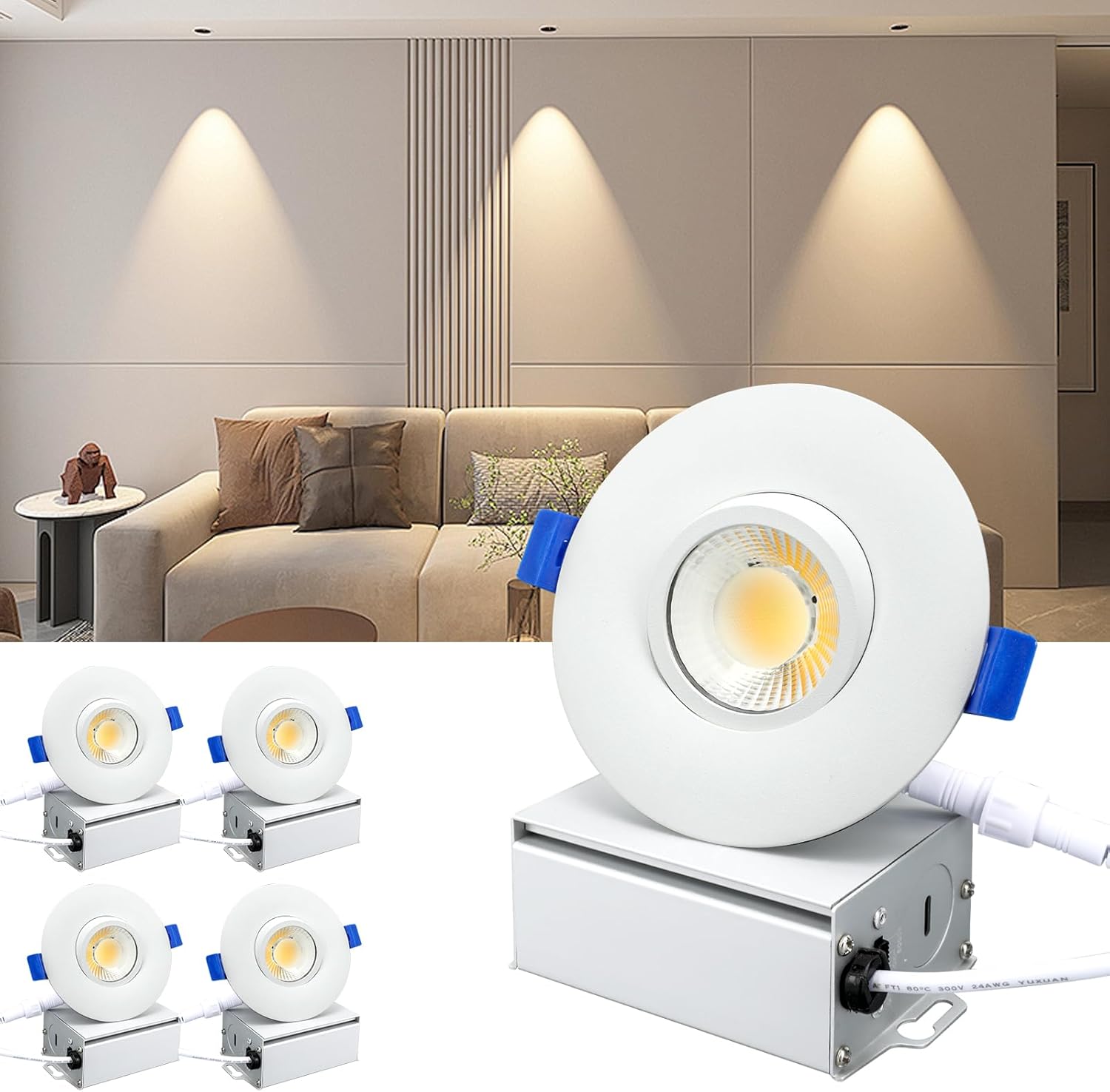 Sublimation 4 Packs 3 Inch 3CCT Gimbal Led Recessed Light with Junction ...