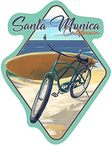 Amazon.com: Die Cut Sticker Santa Monica, California, Beach Cruiser and ...