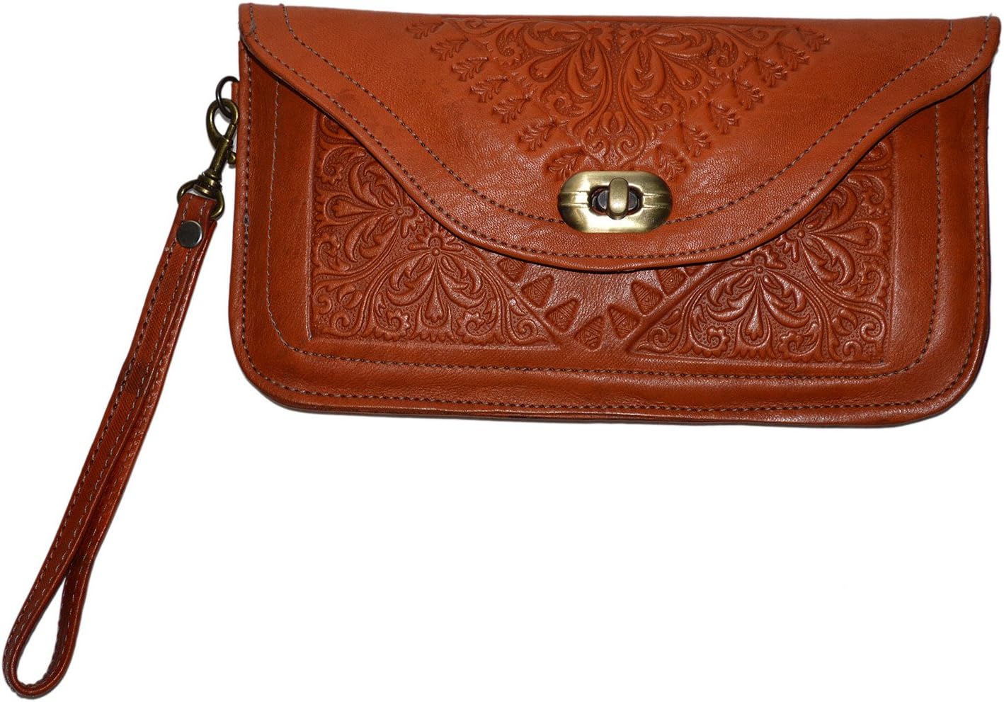 Moroccan Bags and Purses Hand Made Carved Leather Clutch Orange ...