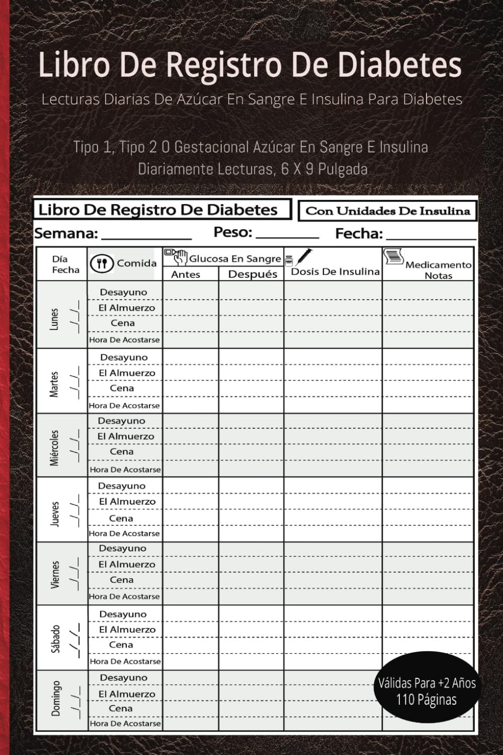 Libro de Registro de Diabetes: Lecturas Diarias de Azúcar en Sangre e ...