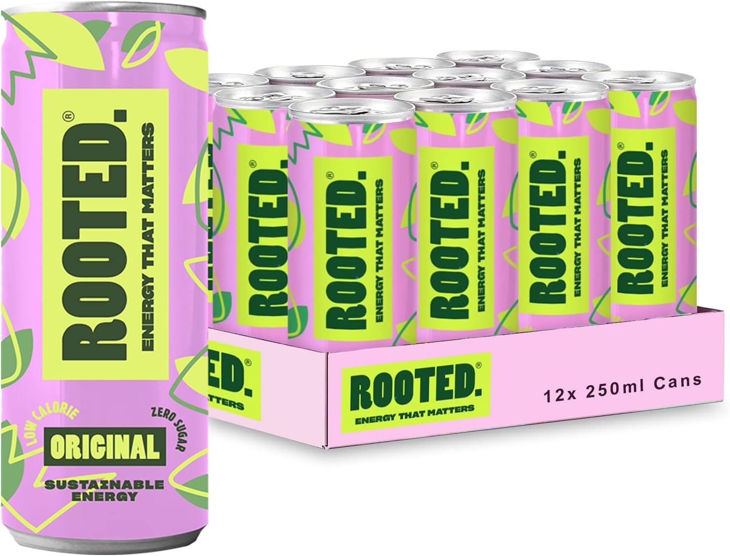 ROOTED Original Natural Energy Drink - Tropical Flavour - Pack of 12 x ...