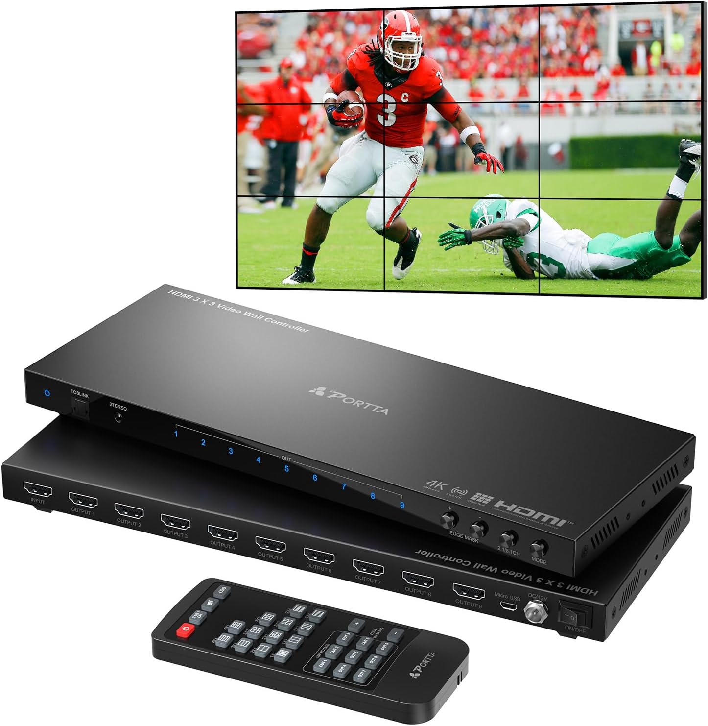 Amazon.com: Video Wall Controller 3x3 4K, PORTTA HDMI Video Wall ...