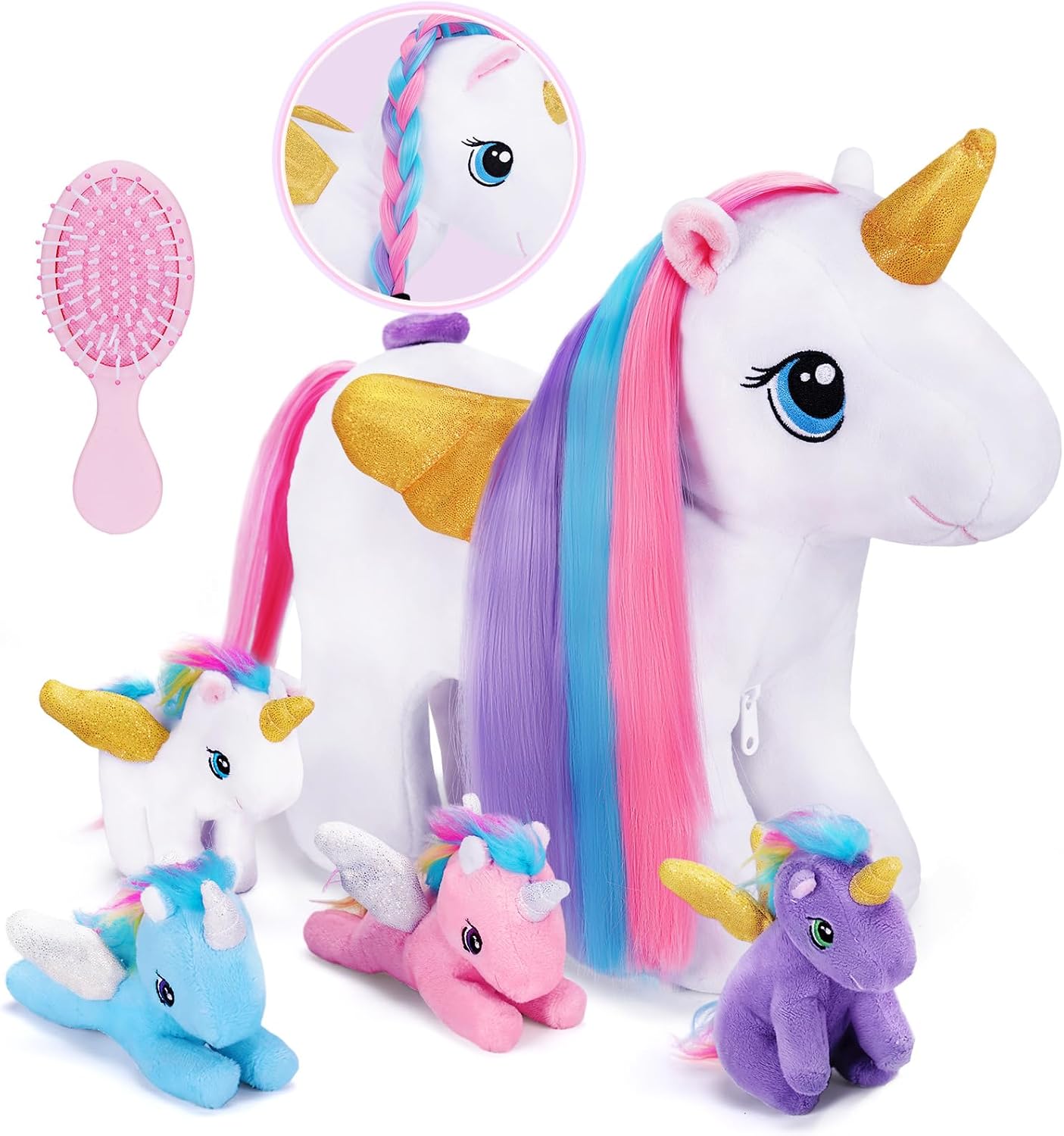 Amazon.com: OUOZZZ Unicorn Stuffed Animal with 4 Babies Inside and a ...