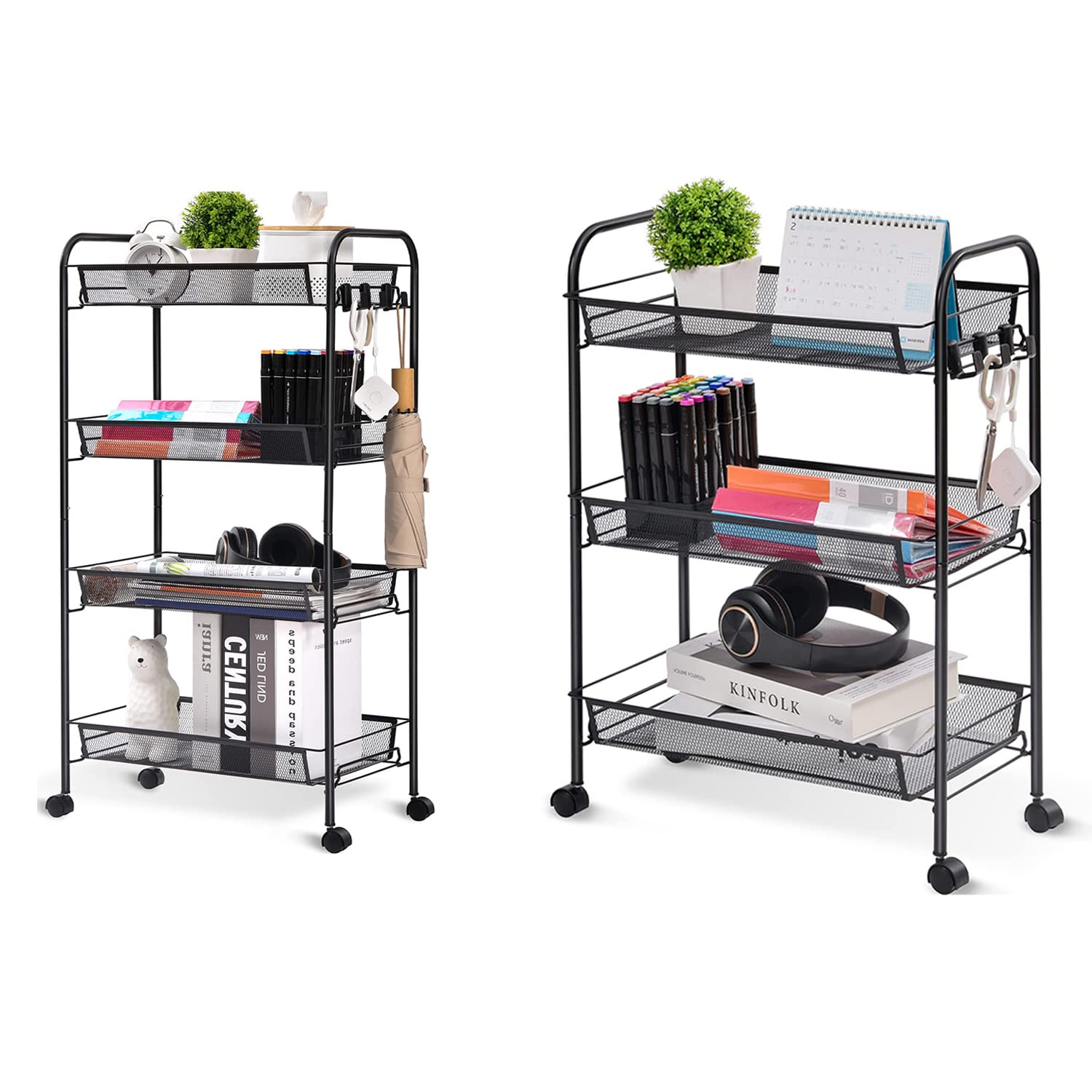 Amazon.com: TOOLF 4-Tier Metal Rolling Cart Bundle with 3-Tier Metal ...