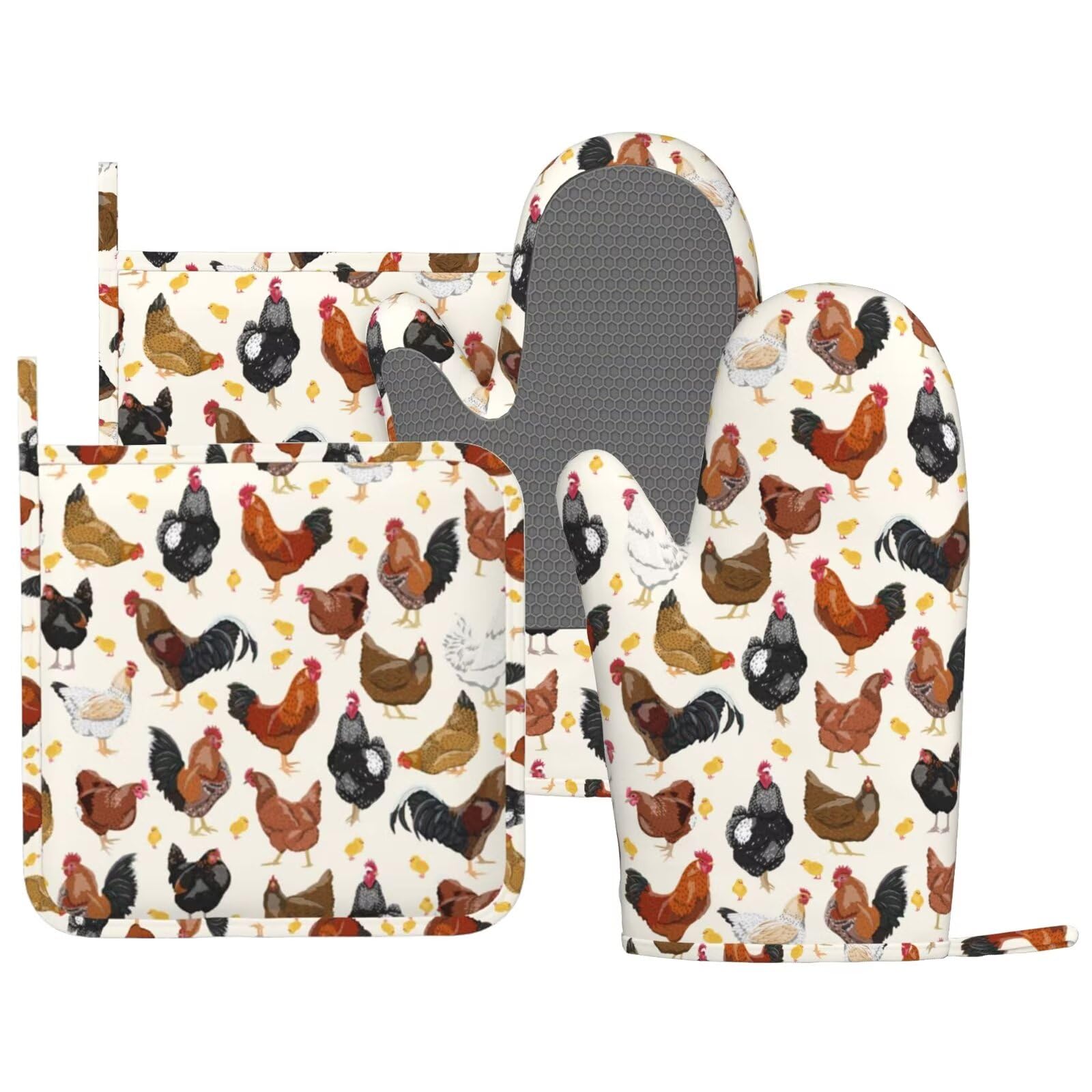 Amazon.com: MIFSOIAVV Rooster Hen Oven Mitts and Pot Holders Sets ...