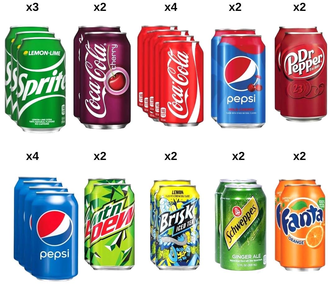 Paquete de 25 Paquete variado de soda 10 sabores de latas de soda Coca ...