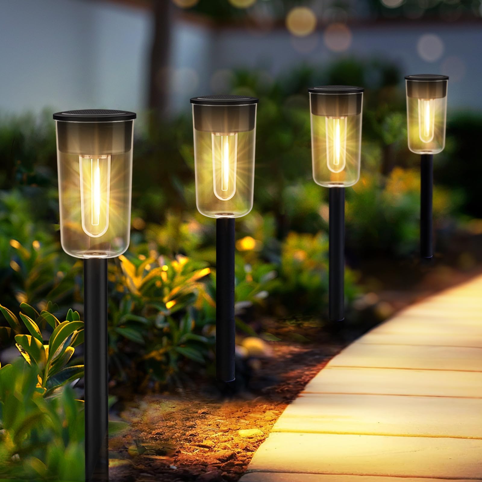 GIGALUMI Solar Lights Outdoor Waterproof, 12 Pack, Stainless Steel LED ...