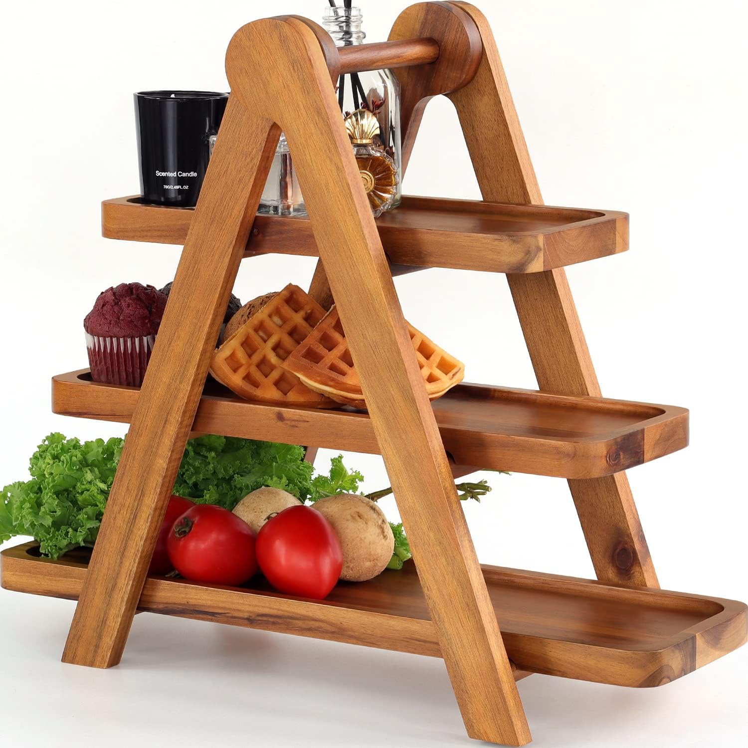 Amazon.com: Zyviv Wooden 3 Tier Serving Tray, Solid Acacia Wood Serving ...