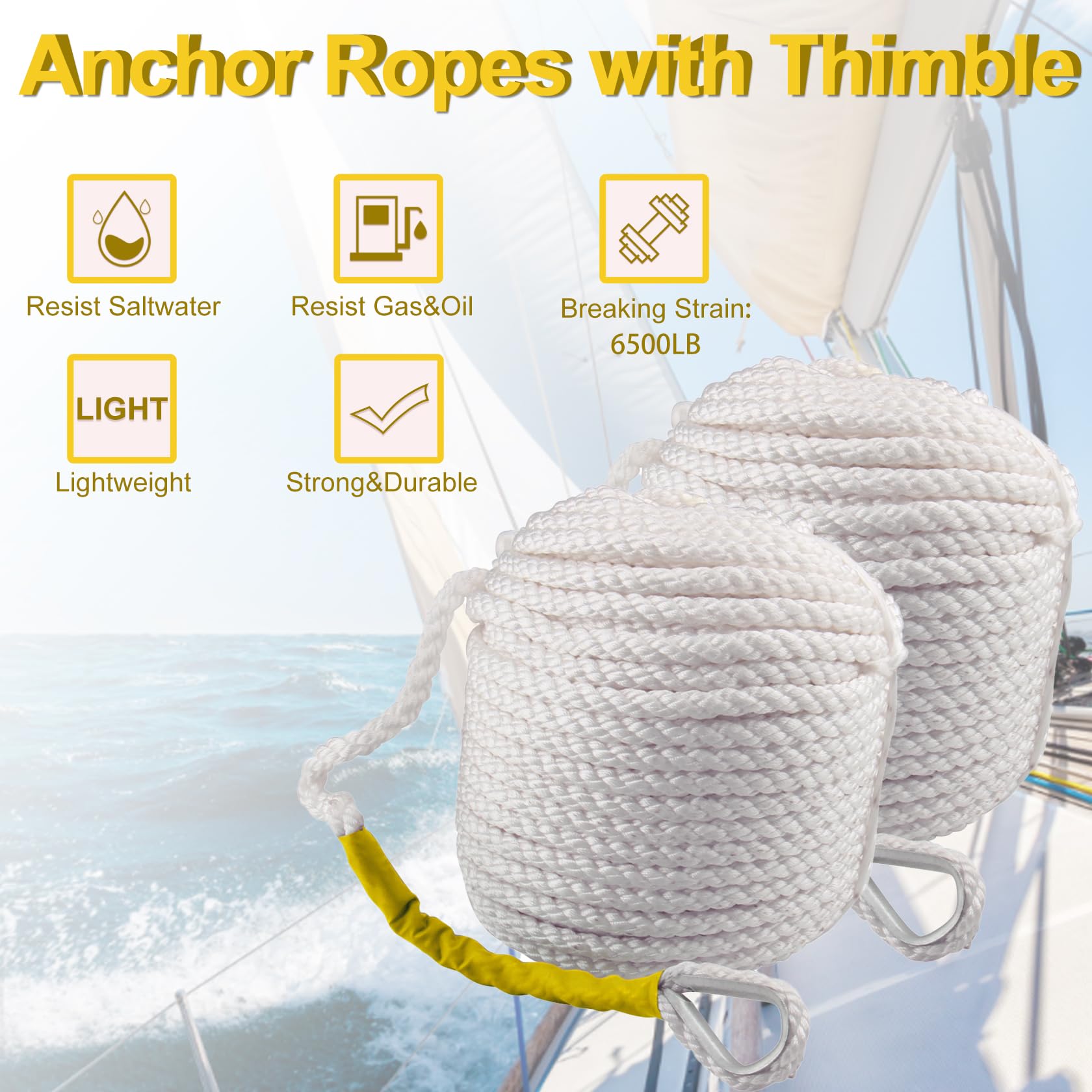 Snapklik.com : B4B BANG 4 BUCK Boat Anchor Rope 100 Ft X 1/2 Inch ...