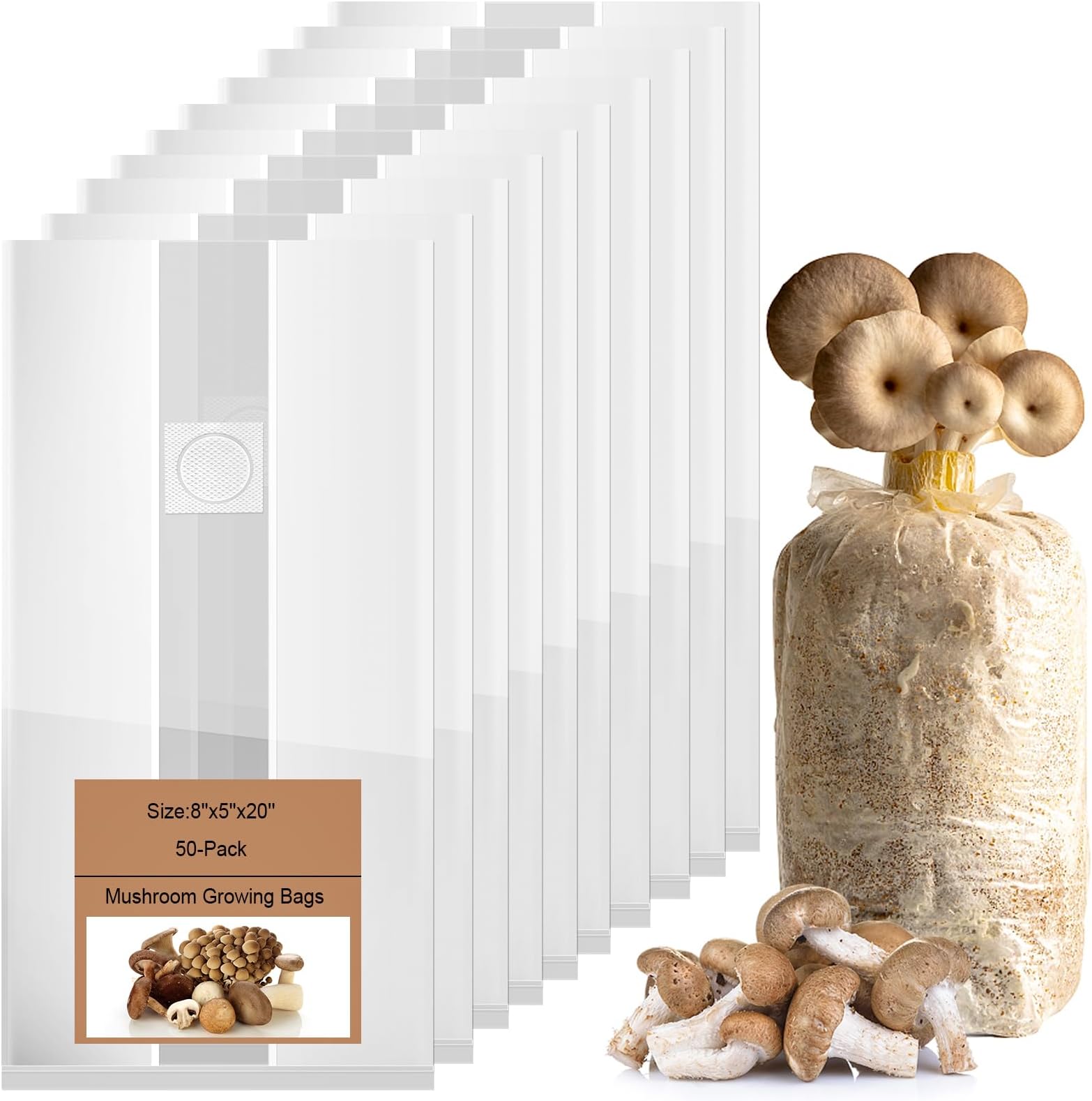 Amazon.com : Lemecima 50-Pack Autoclavable Mushroom Growing Bag Bulk ...