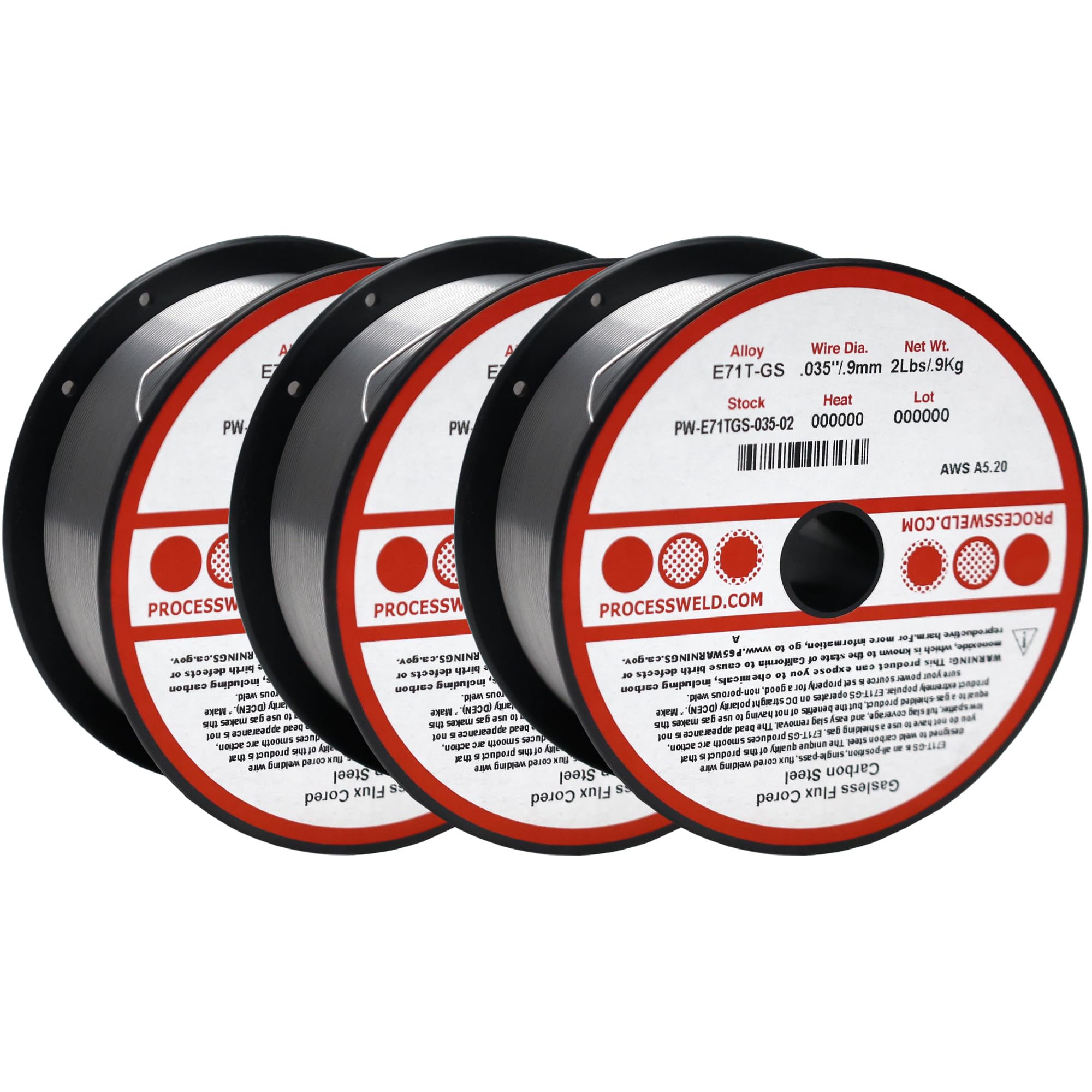 Process E71TGS X .035” X 2 LB X 3 PACK MIG/FCAW Gasless Flux Core ...