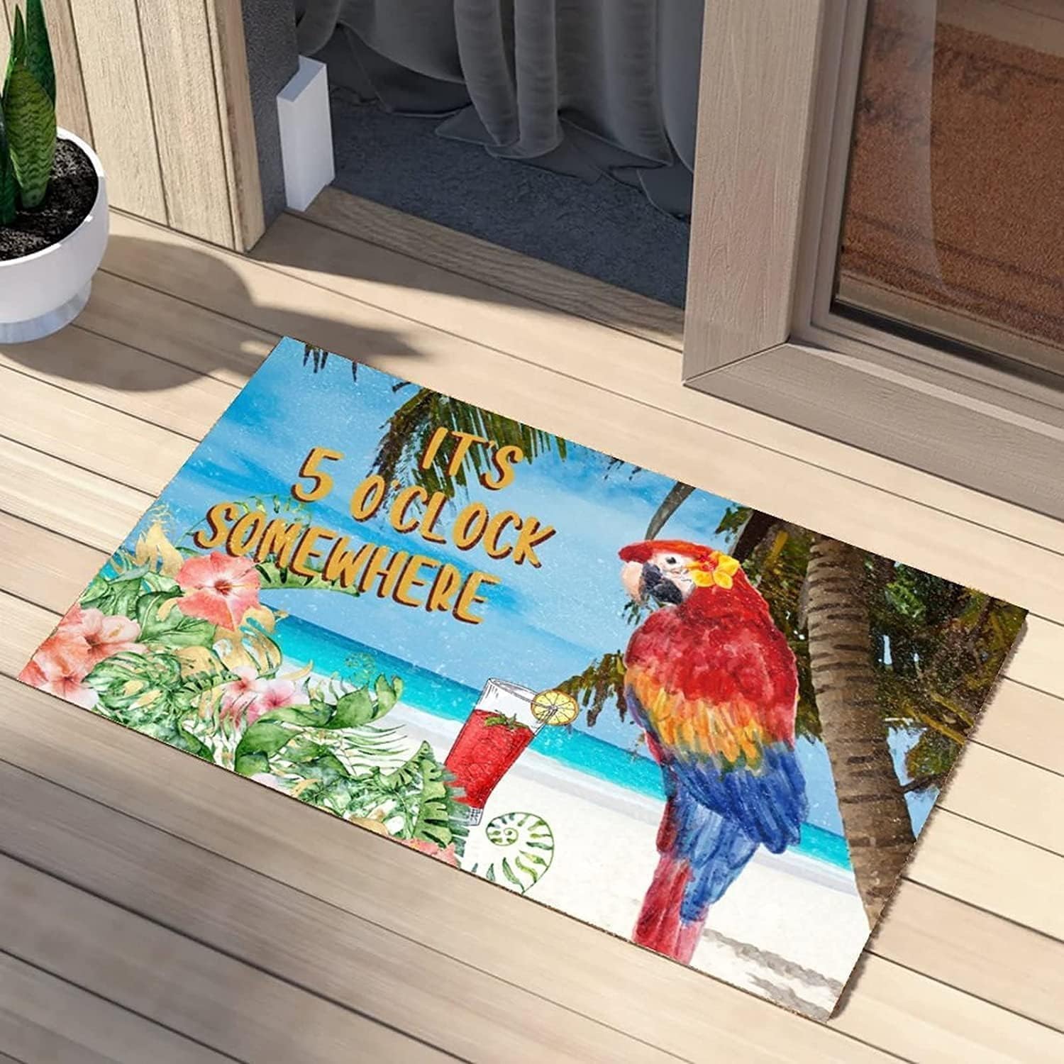 Amazon.com: Doormat Indoor Entrance 5 O' Clock Somewhere Parrot Mat ...